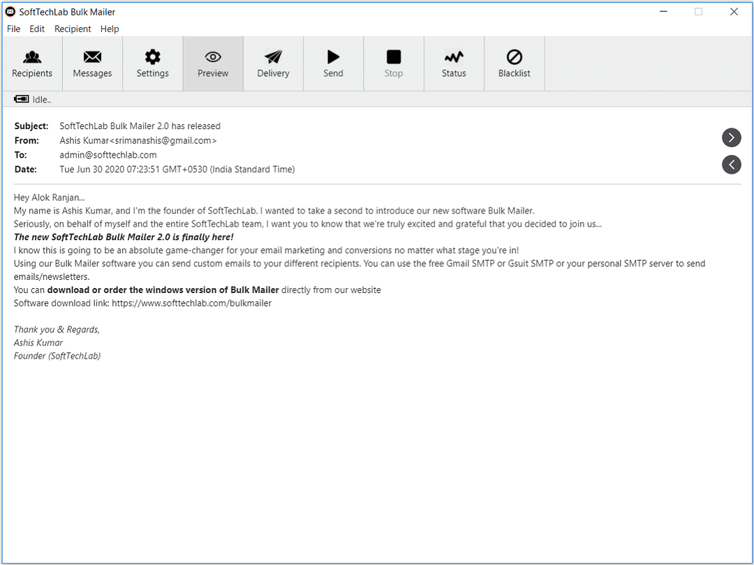 Bulk Email Sender - Send Mass Emails Online Free | SoftTechLab