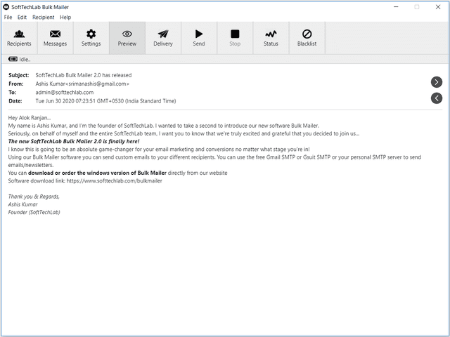 Bulk Email Sender - Send Mass Emails Online Free | SoftTechLab